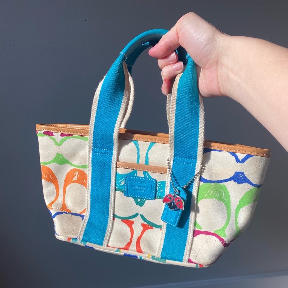 Coach Multicolor Signature Canvas Tote Bag Turquoise … - Gem